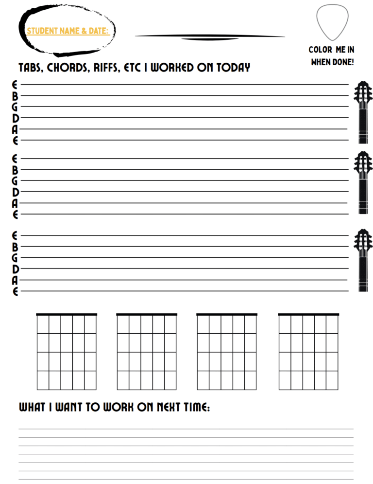 Guitar Practice Log Printable Documents - For Beginners & Intermediate ...