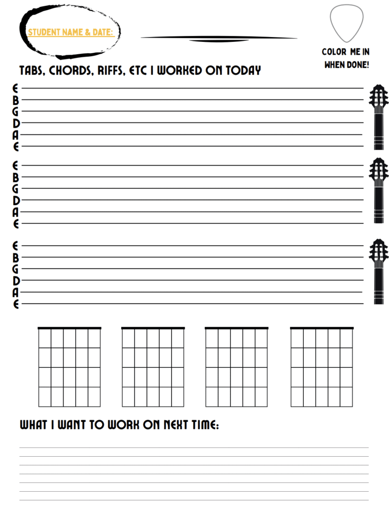 Guitar Practice Log Printable Documents - For Beginners & Intermediate ...